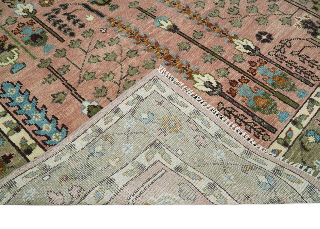 Pink, Olive and Beige Traditional Vintage Heriz Serapi Wool Rug ...