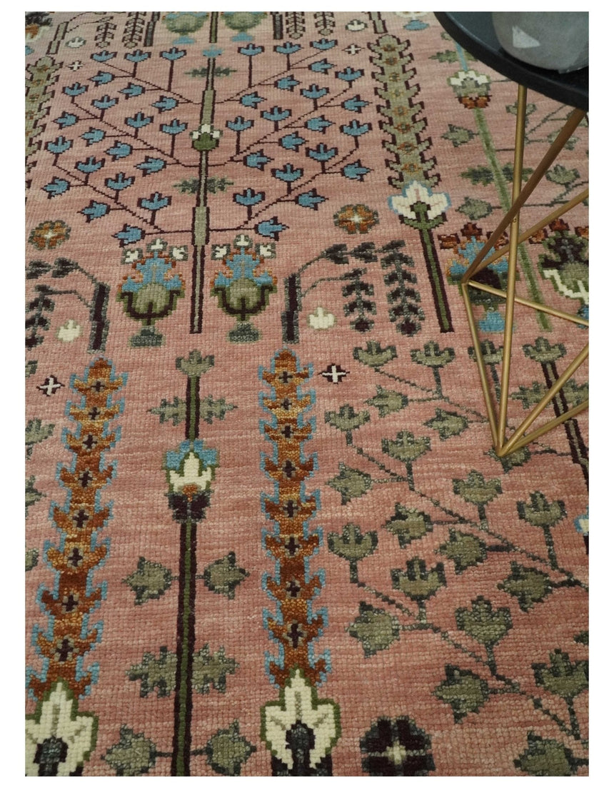 Pink, Olive and Beige Traditional Vintage Heriz Serapi Wool Rug ...