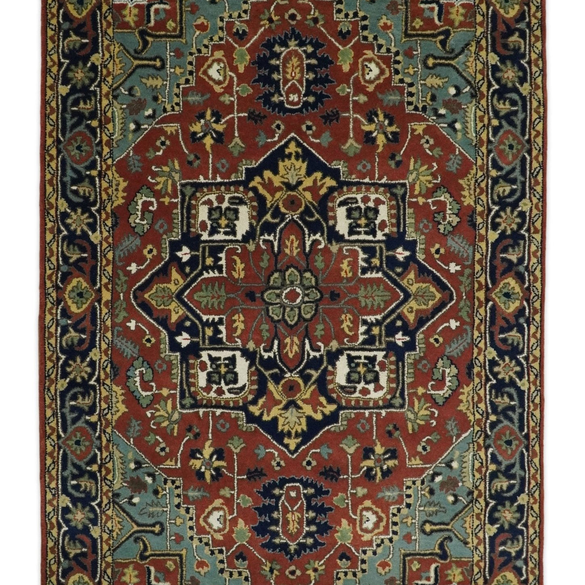 5x8 Handmade Rust and Blue made with fine wool Area Rug | TRDCP11858 ...