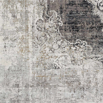 Calion Distressed Charcoal Luxury Fringed Faux Silk Rug