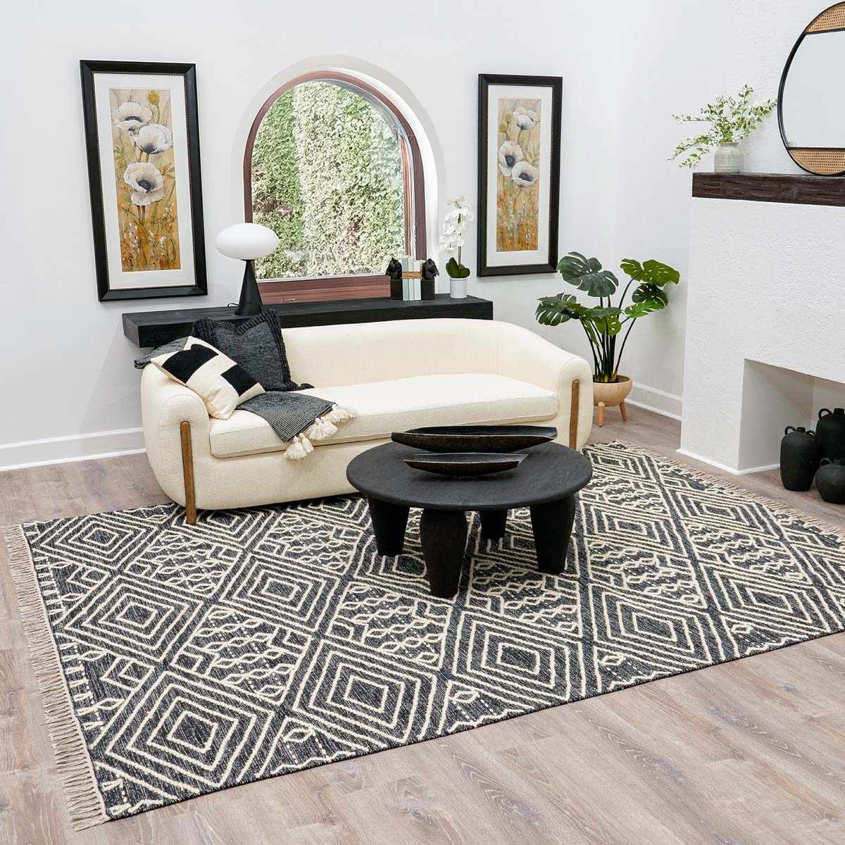 Skedee Black/Cream Diamond Area Rug