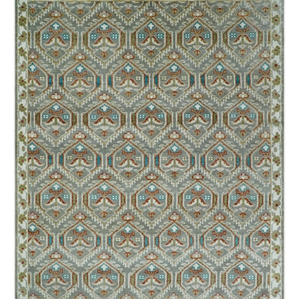 Antique look Traditional Hand Knotted Silver, Ivory and Rust Multi Siz ...