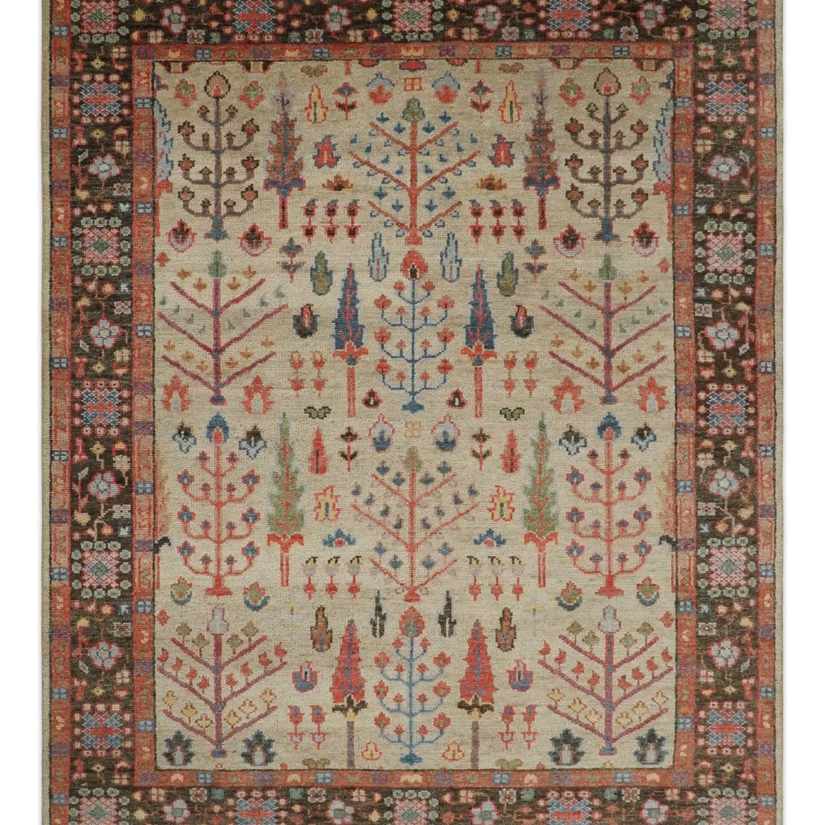 Beige, Brown and Rust Tree of Life Hand Knotted Traditional Multi Size ...