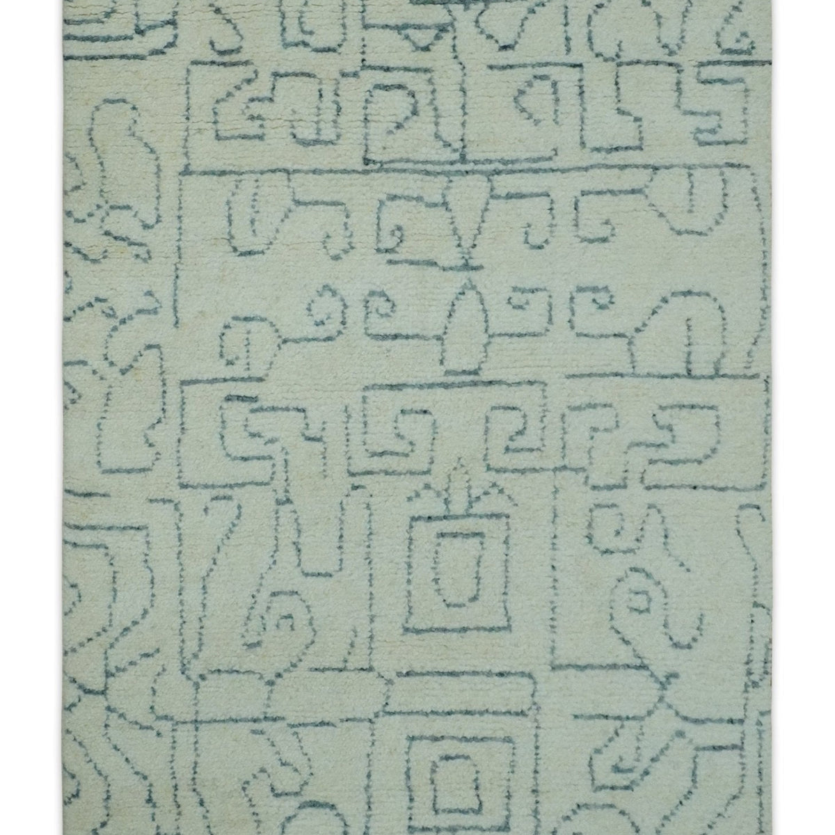 Custom Made Ivory, Beige and Gray Maze Design Hand knotted wool Area R ...