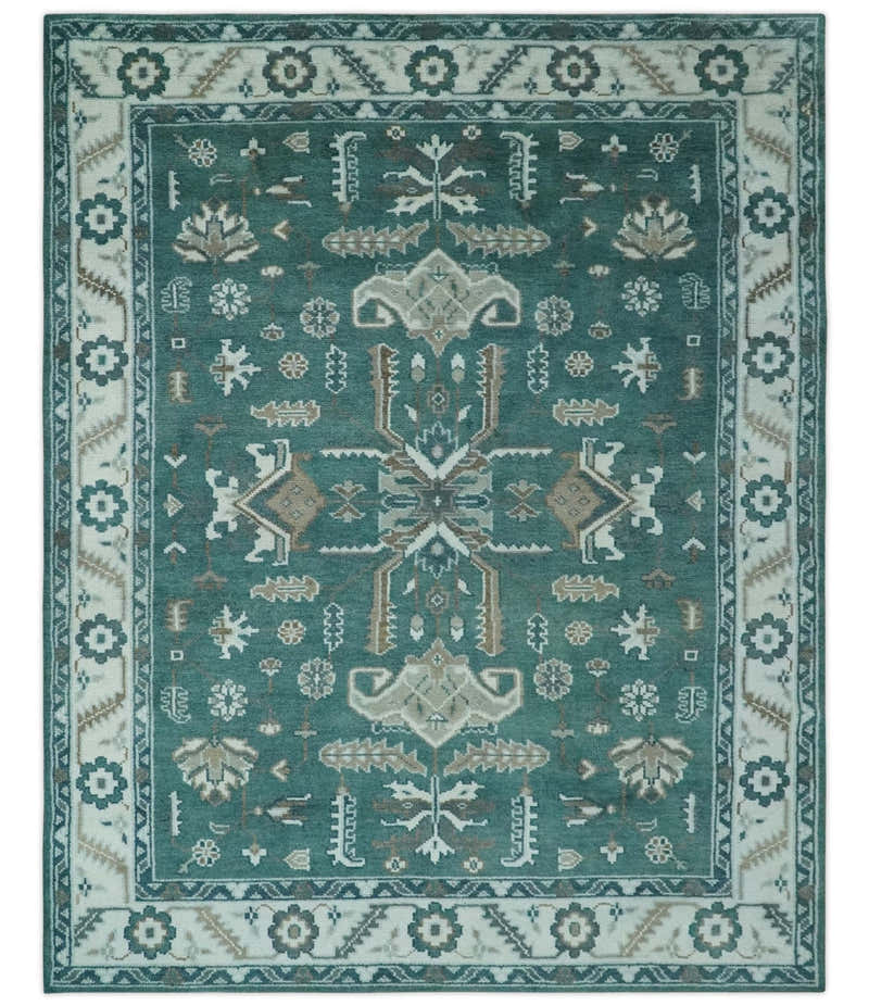 Custom Made Traditional Mamluk Design Teal, Ivory and Brown Hand Knott ...