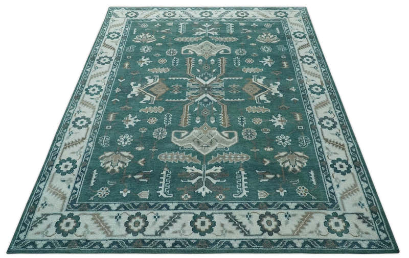Custom Made Traditional Mamluk Design Teal, Ivory and Brown Hand Knott ...