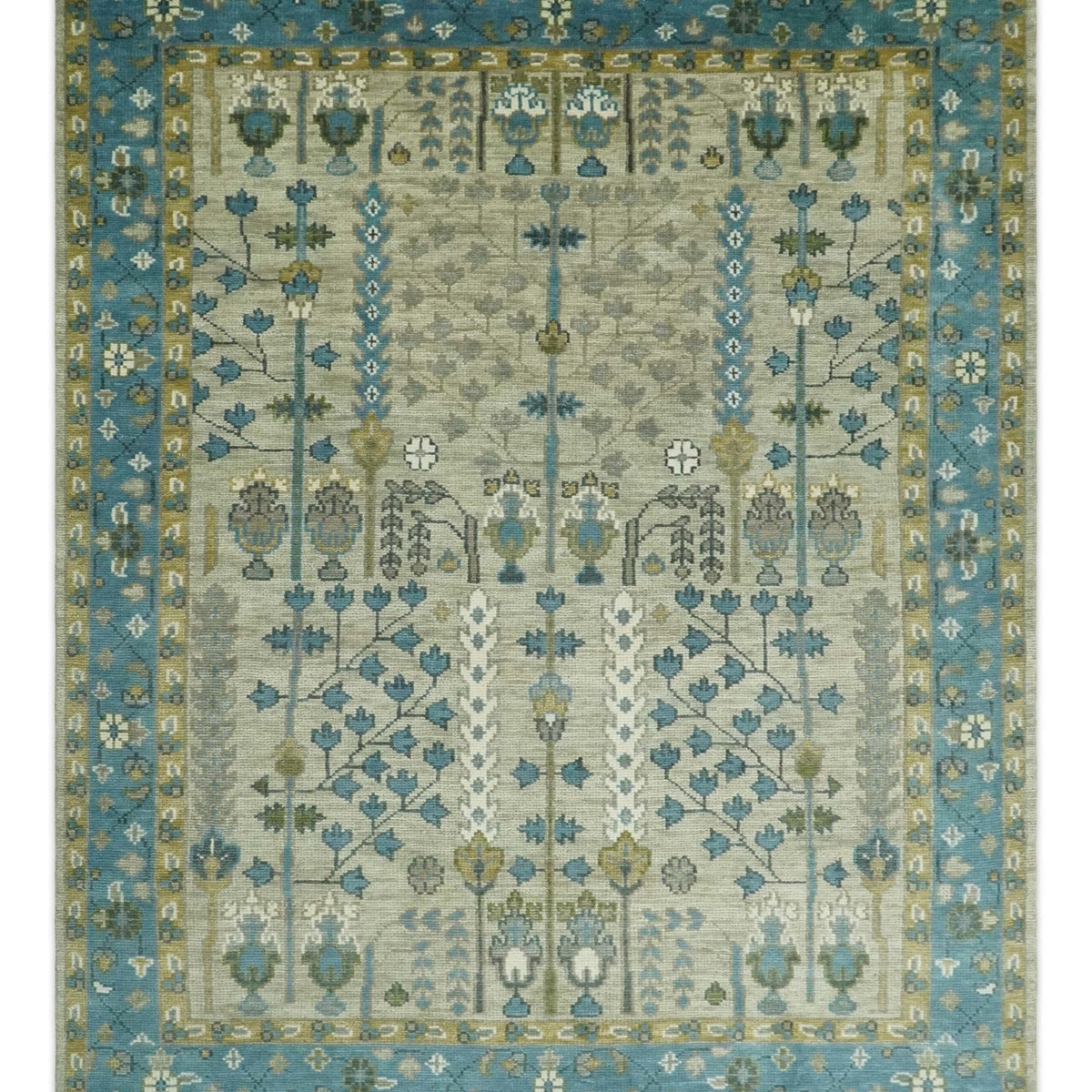 Tree of life Hand Knotted Traditional Beige and Blue Vintage Style Cus ...
