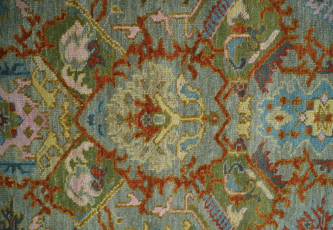 Hand knotted Olive, Rust and Gray Traditional Antique Moss Oushak Mult ...
