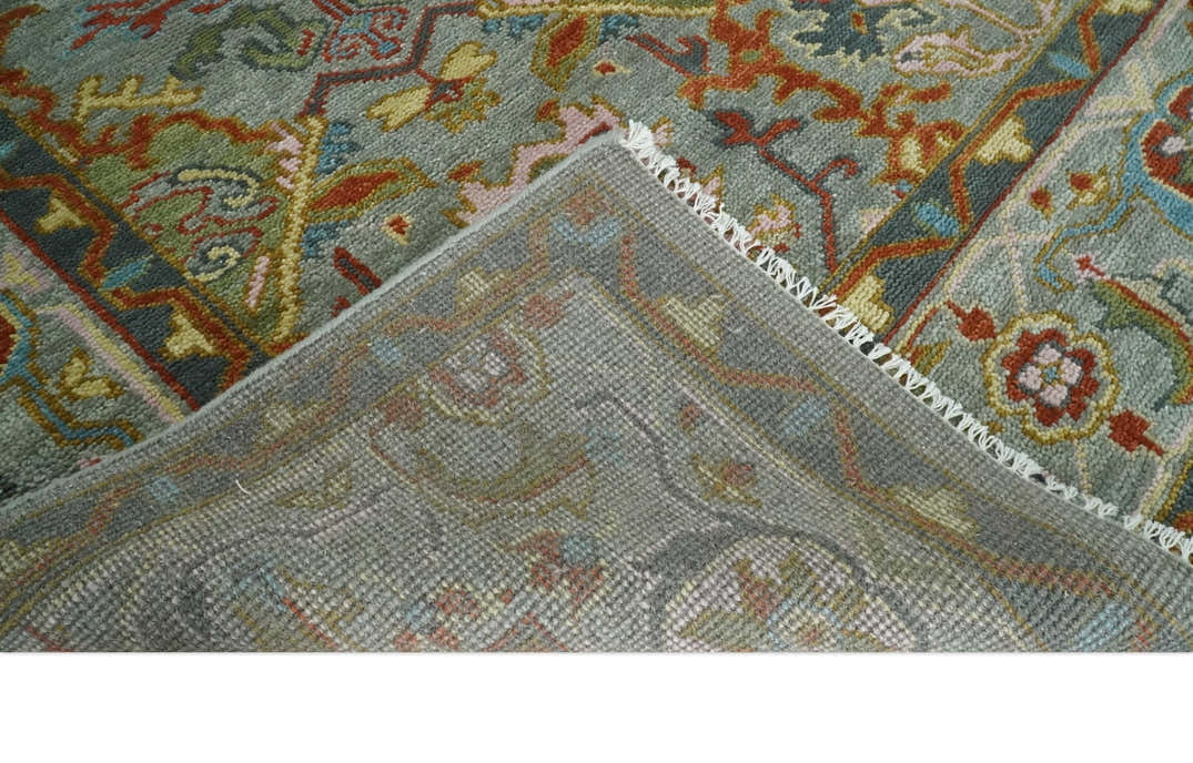 Hand knotted Olive, Rust and Gray Traditional Antique Moss Oushak Mult ...