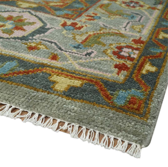 Hand knotted Olive, Rust and Gray Traditional Antique Moss Oushak Mult ...