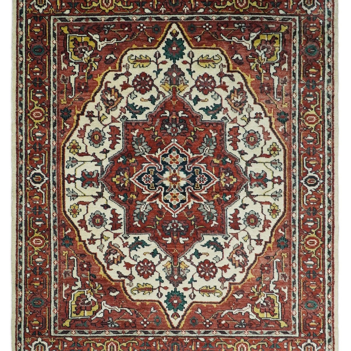 Ivory and Rust Traditional Heriz Medallion Hand Knotted Multi Size woo ...