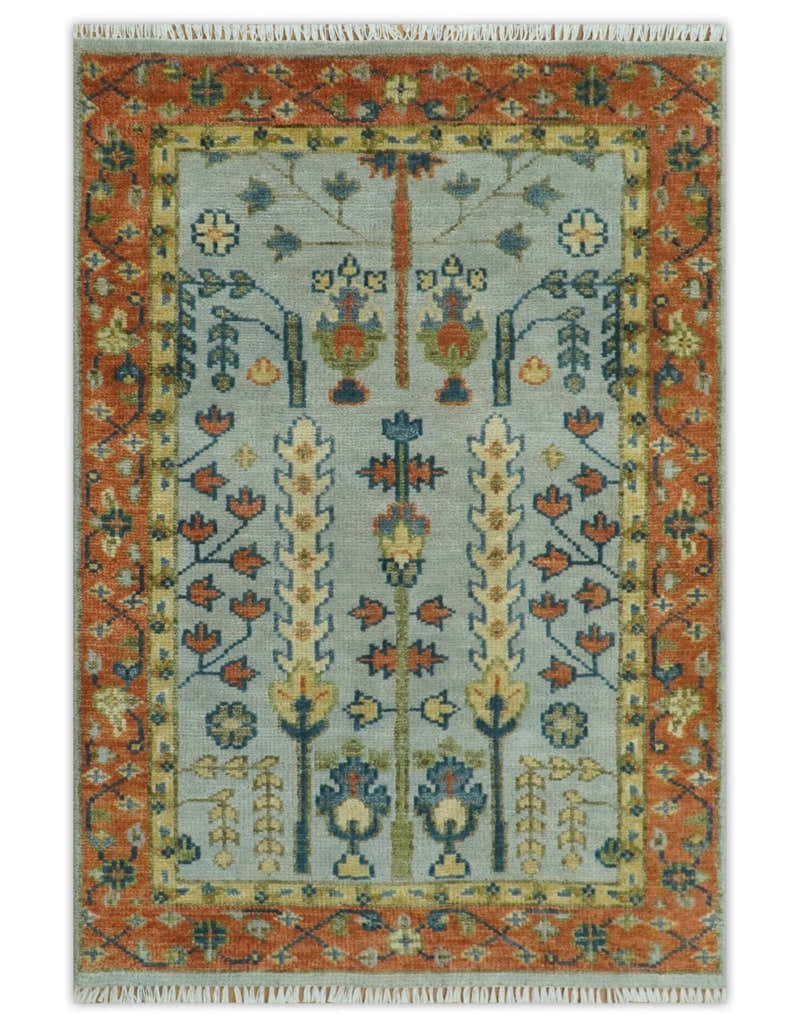 Hand Knotted Rust and Blue Traditional Turkish Vintage Multi Size Wool ...