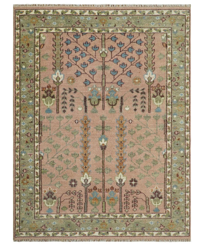 Pink, Olive and Beige Traditional Vintage Heriz Serapi Wool Rug ...