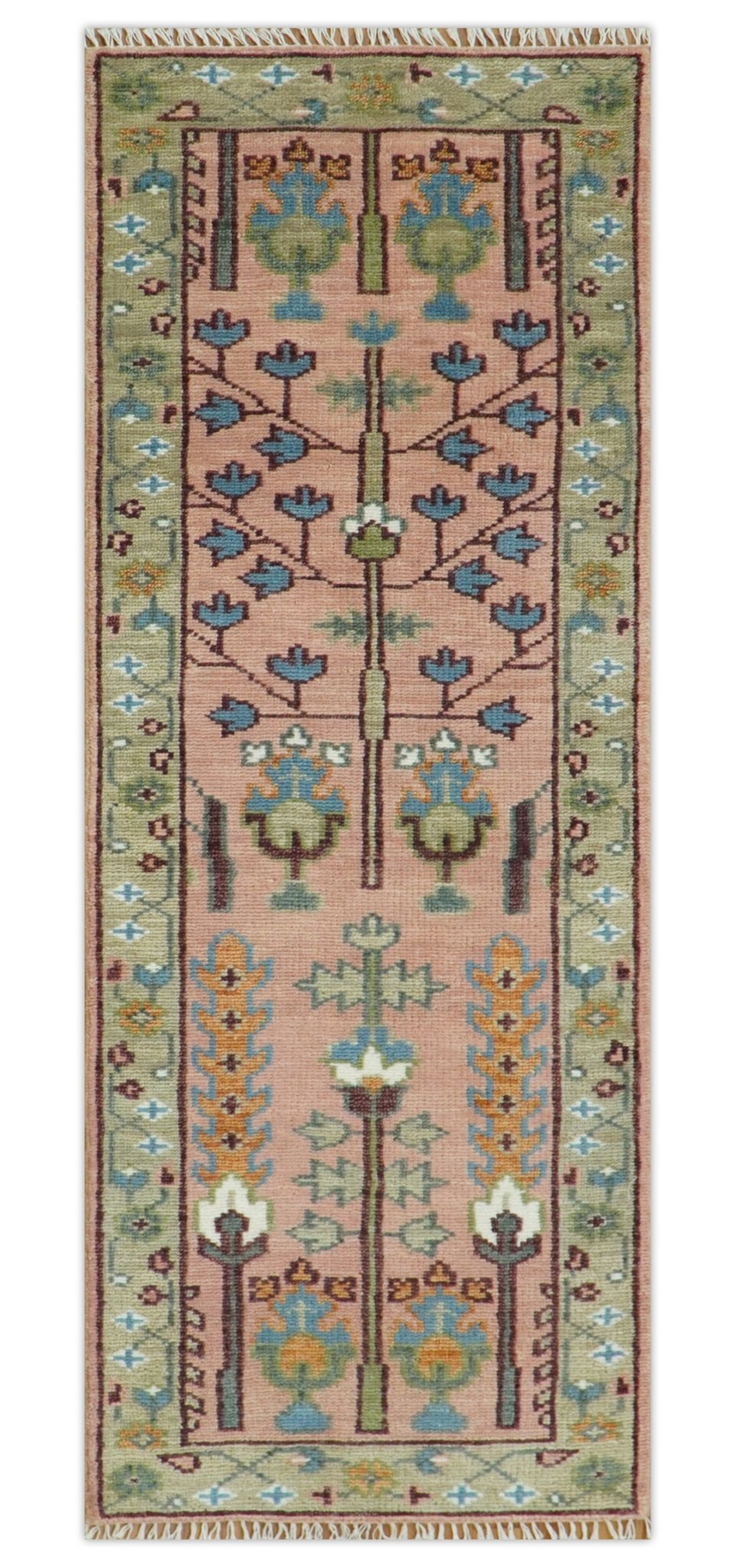 Pink, Olive and Beige Traditional Vintage Heriz Serapi Wool Rug ...