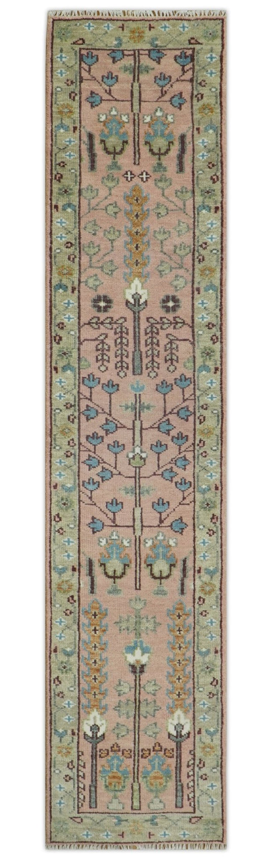 Pink, Olive and Beige Traditional Vintage Heriz Serapi Wool Rug ...