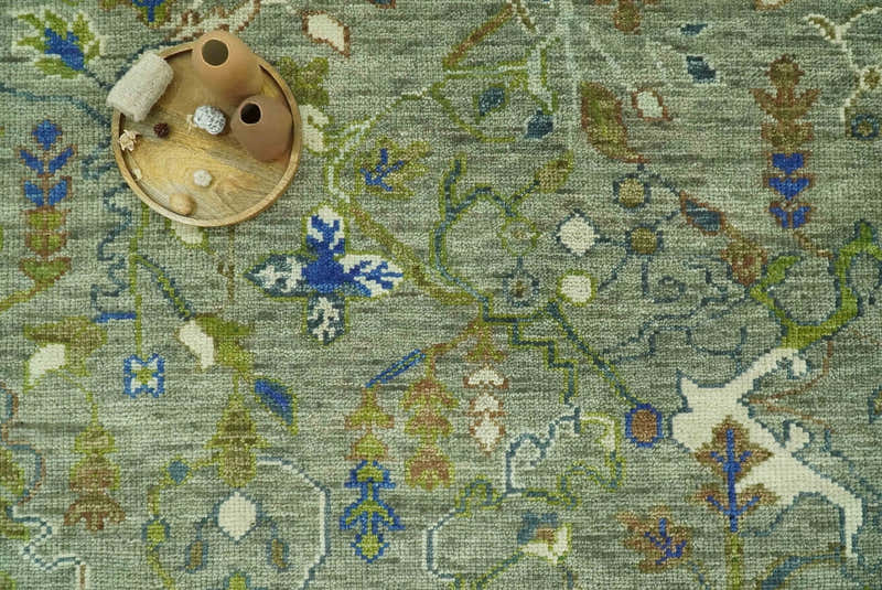 The Plants and Roots Green Hand Knotted Traditional Custom Made Wool A ...