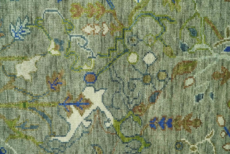 The Plants and Roots Green Hand Knotted Traditional Custom Made Wool A ...