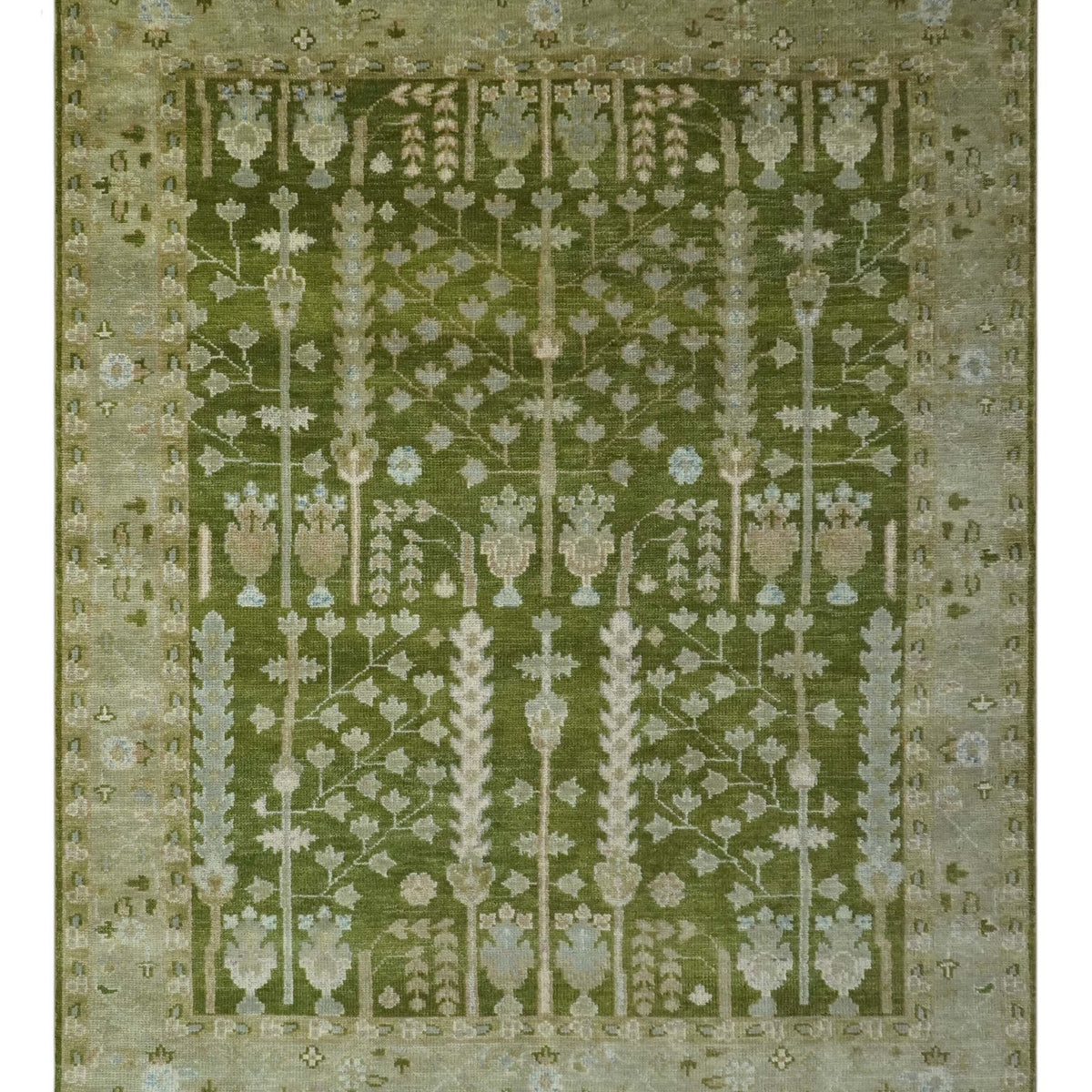 Tree of life Green and Silver Hand Knotted Traditional Floral Custom M ...