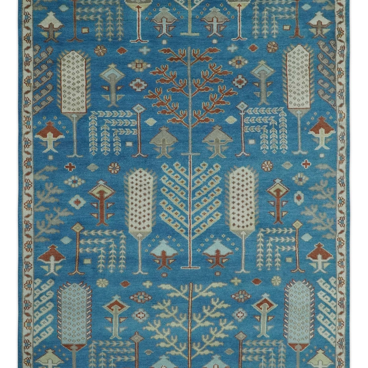Tree of life Traditional Floral Blue, Ivory and Brown Hand Knotted Cus ...