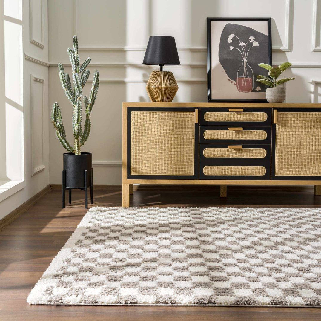 Kieu Taupe Checkered Plush Rug – Boutique Rugs