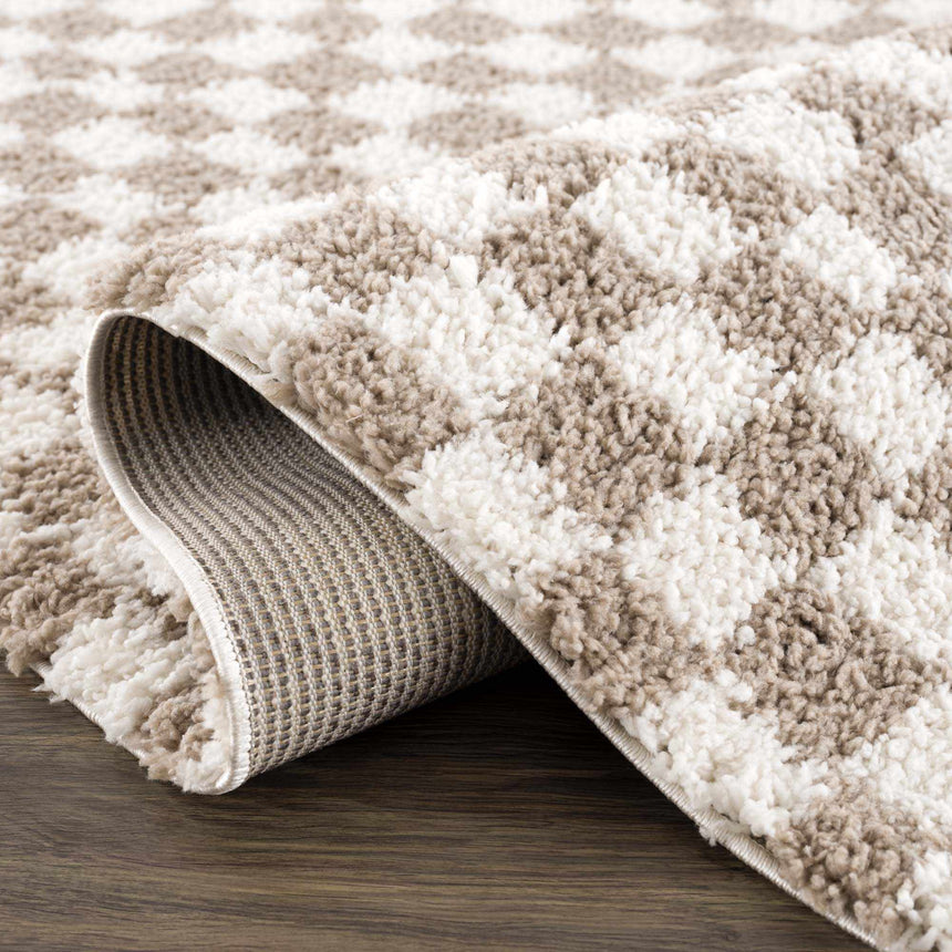 Kieu Taupe Checkered Shag Rug – Boutique Rugs