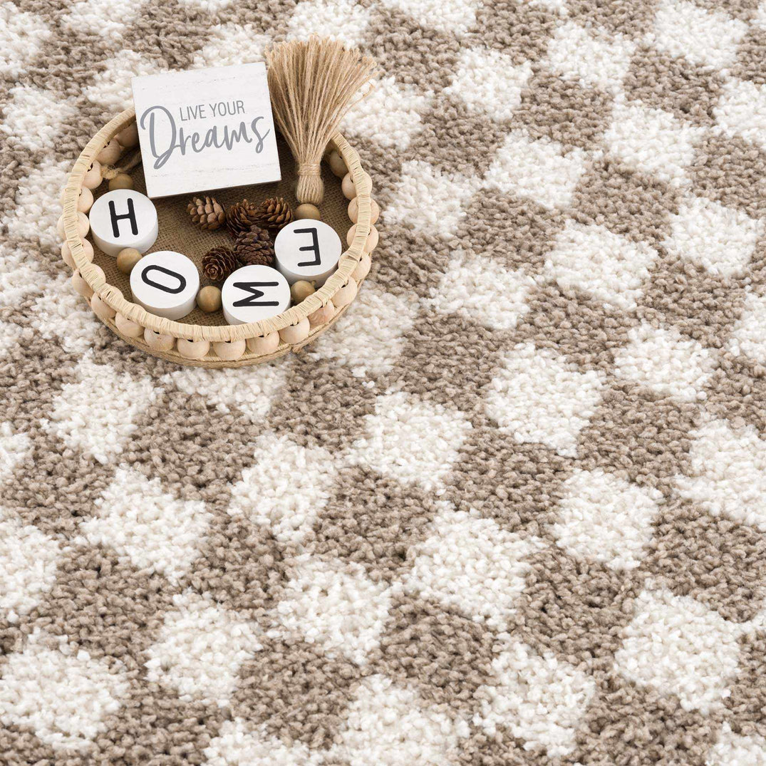 Kieu Taupe Checkered Shag Rug – Boutique Rugs