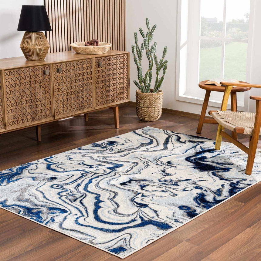 blue patterned rug