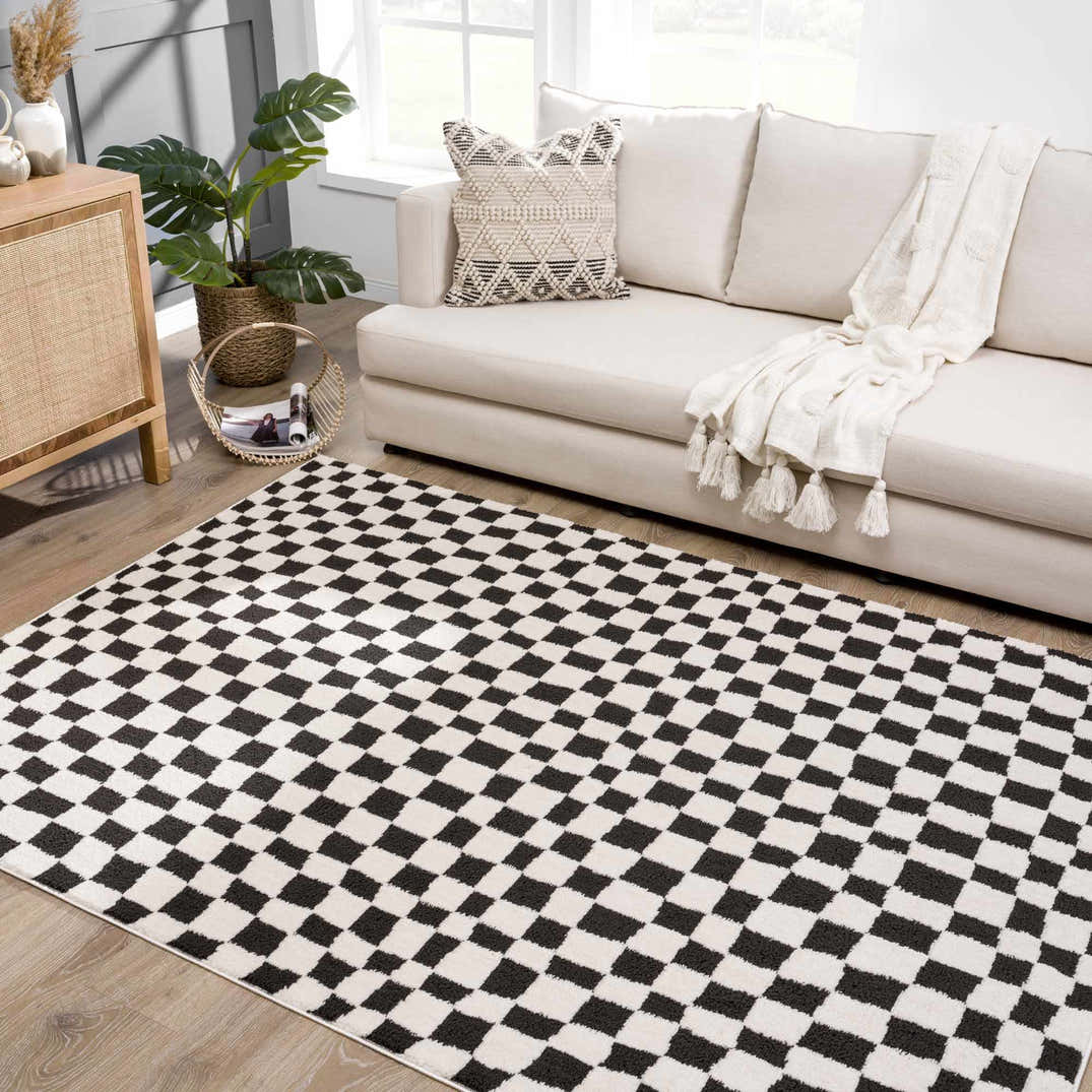Lajos Black & White Checkered Plush Rug – Boutique Rugs