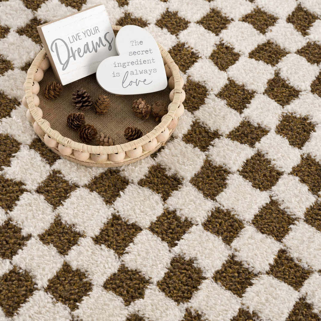 Leryn Brown Checkered Plush Rug – Boutique Rugs