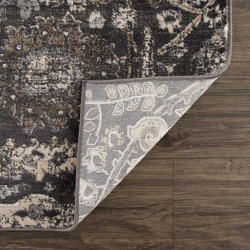 dark grey patterned rug