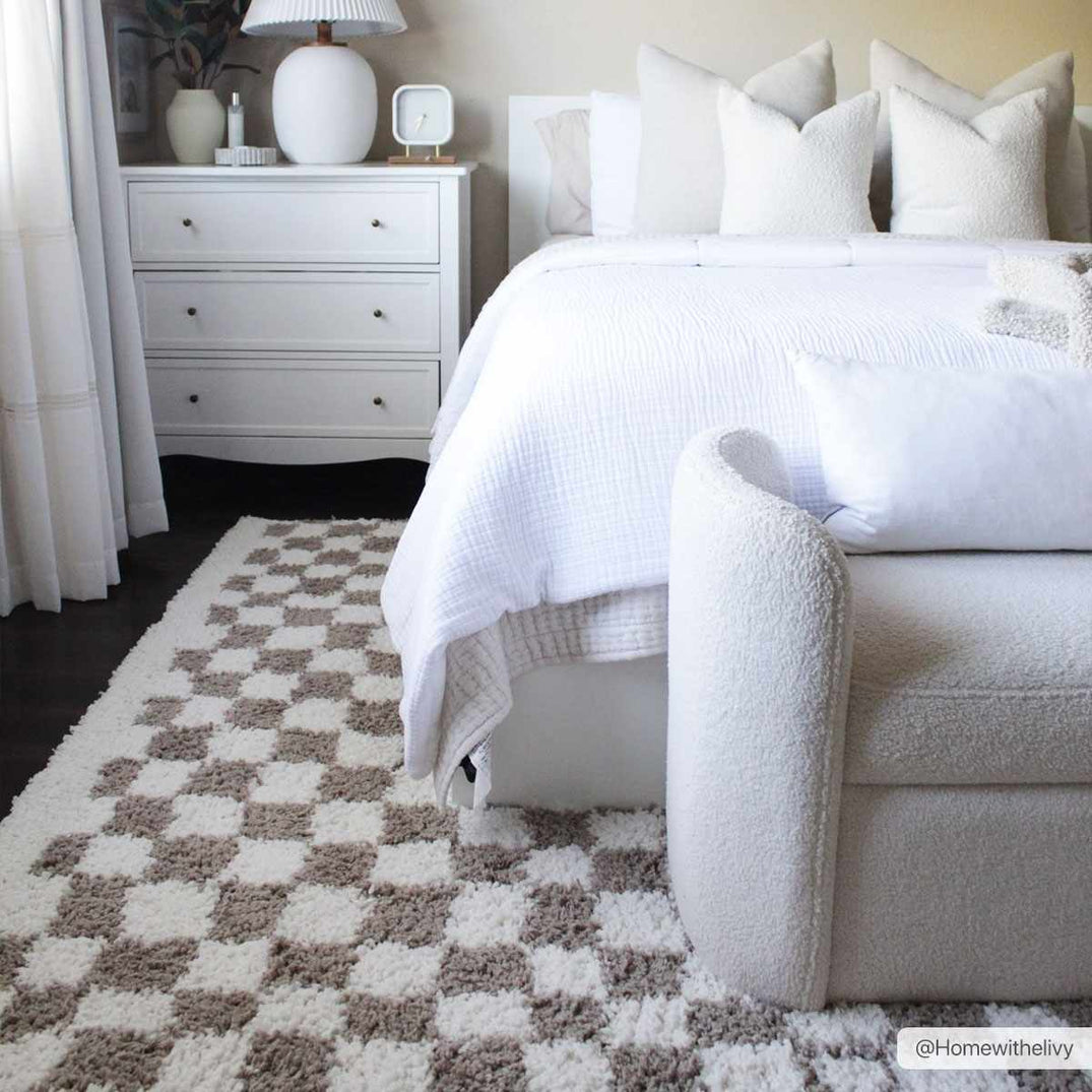 Kieu Taupe Checkered Shag Rug – Boutique Rugs