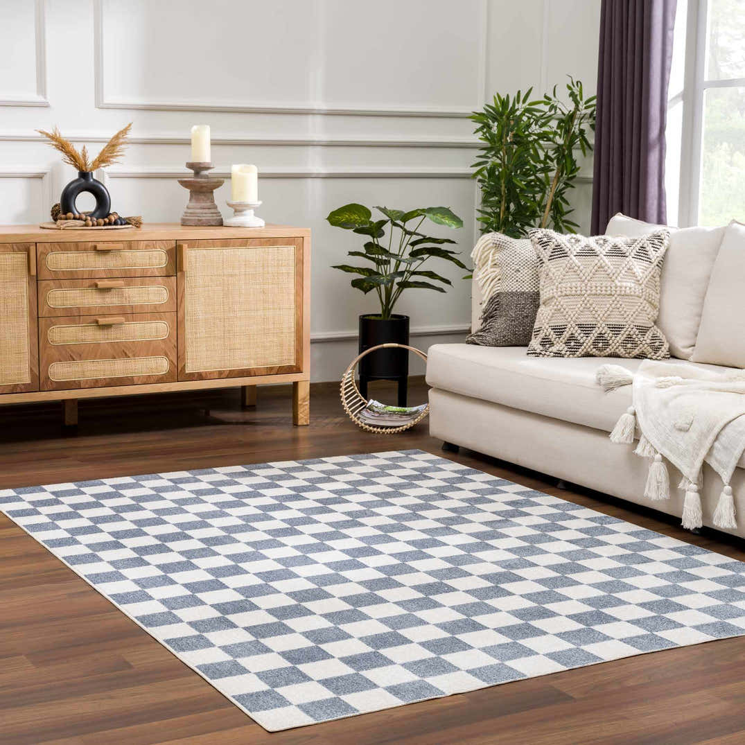 Brone Blue Checkered Washable Rug – Boutique Rugs