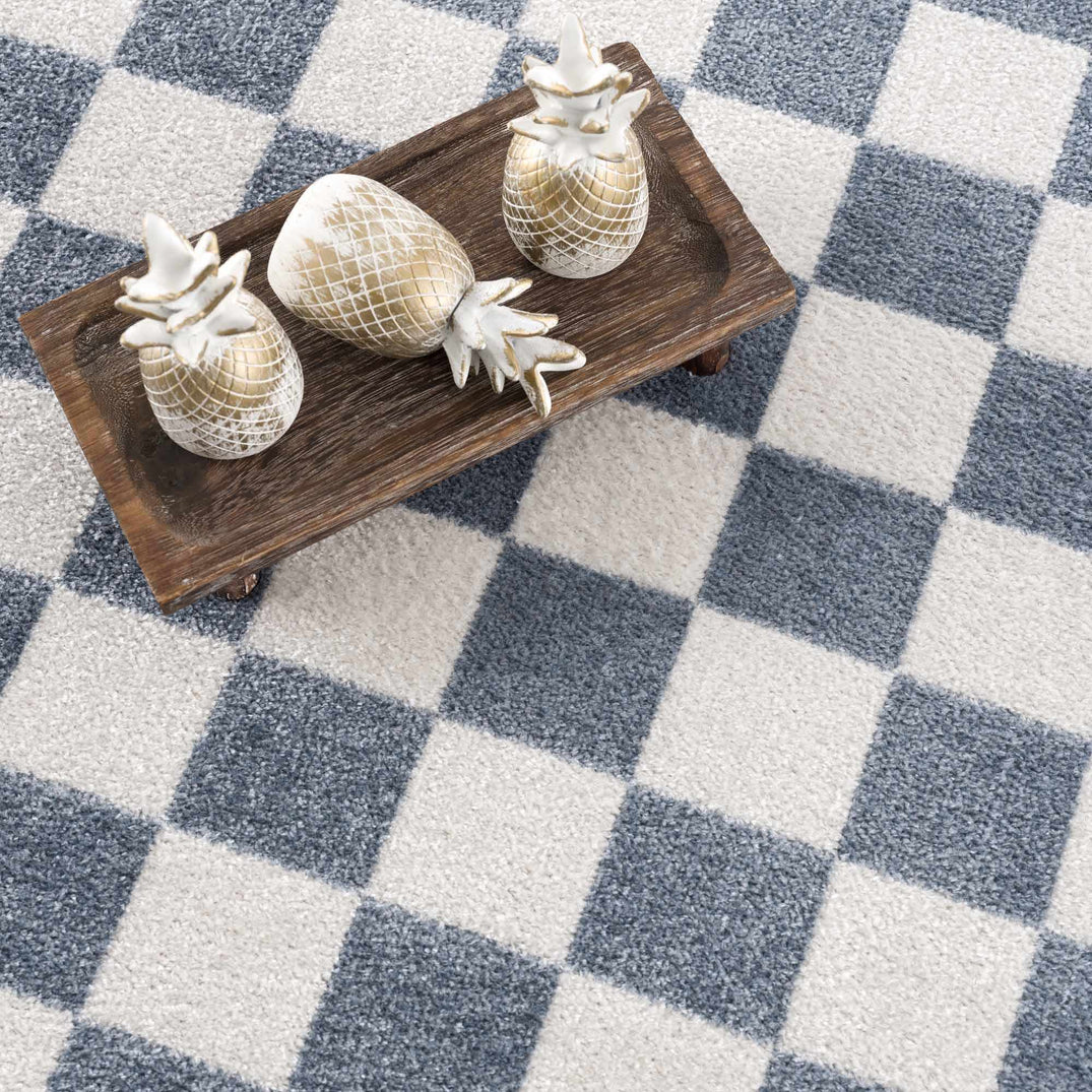 Brone Blue Checkered Washable Rug – Boutique Rugs