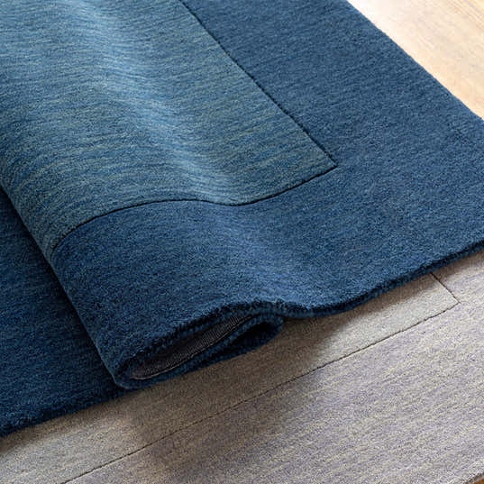 Bordered Solid Ink Blue Wool Rug – Boutique Rugs
