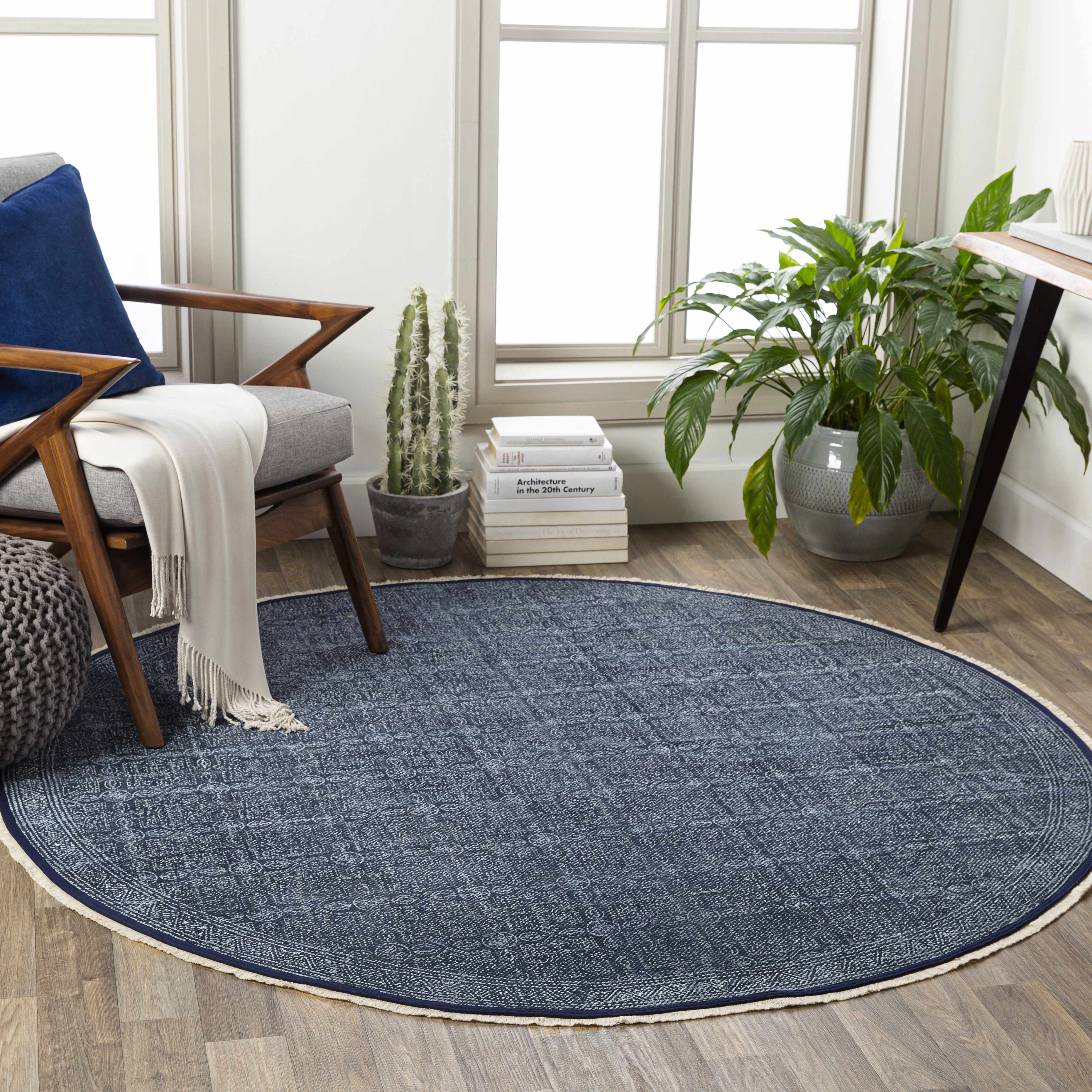 Kilburn Blue Cotton Round Carpet - Clearance
