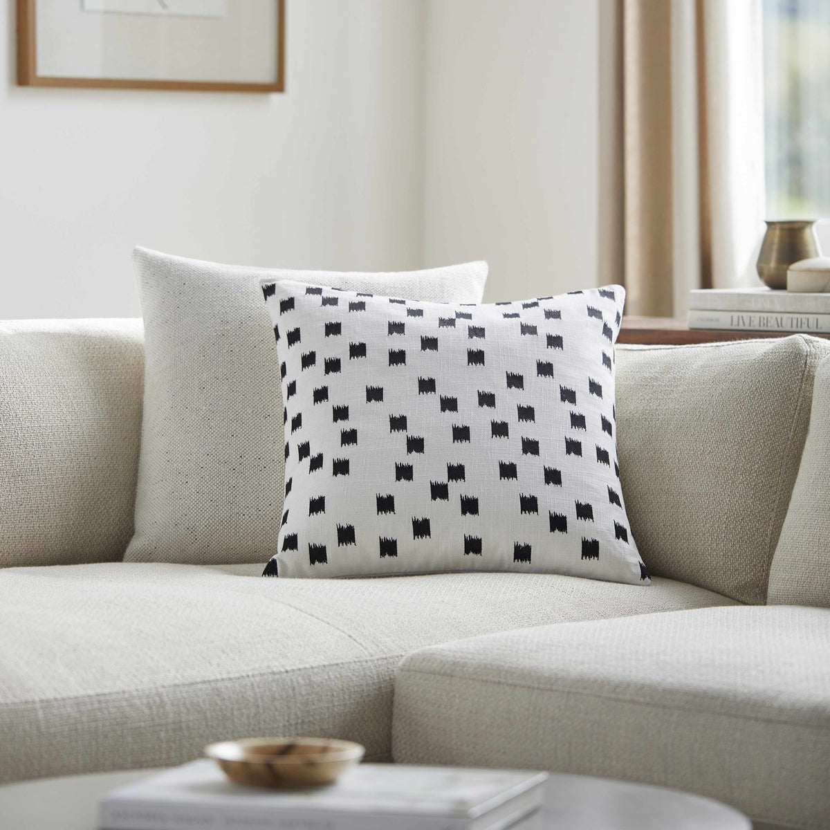 Brivon Off White and Black Brushstroke Speckle Pattern Modern Cotton A ...