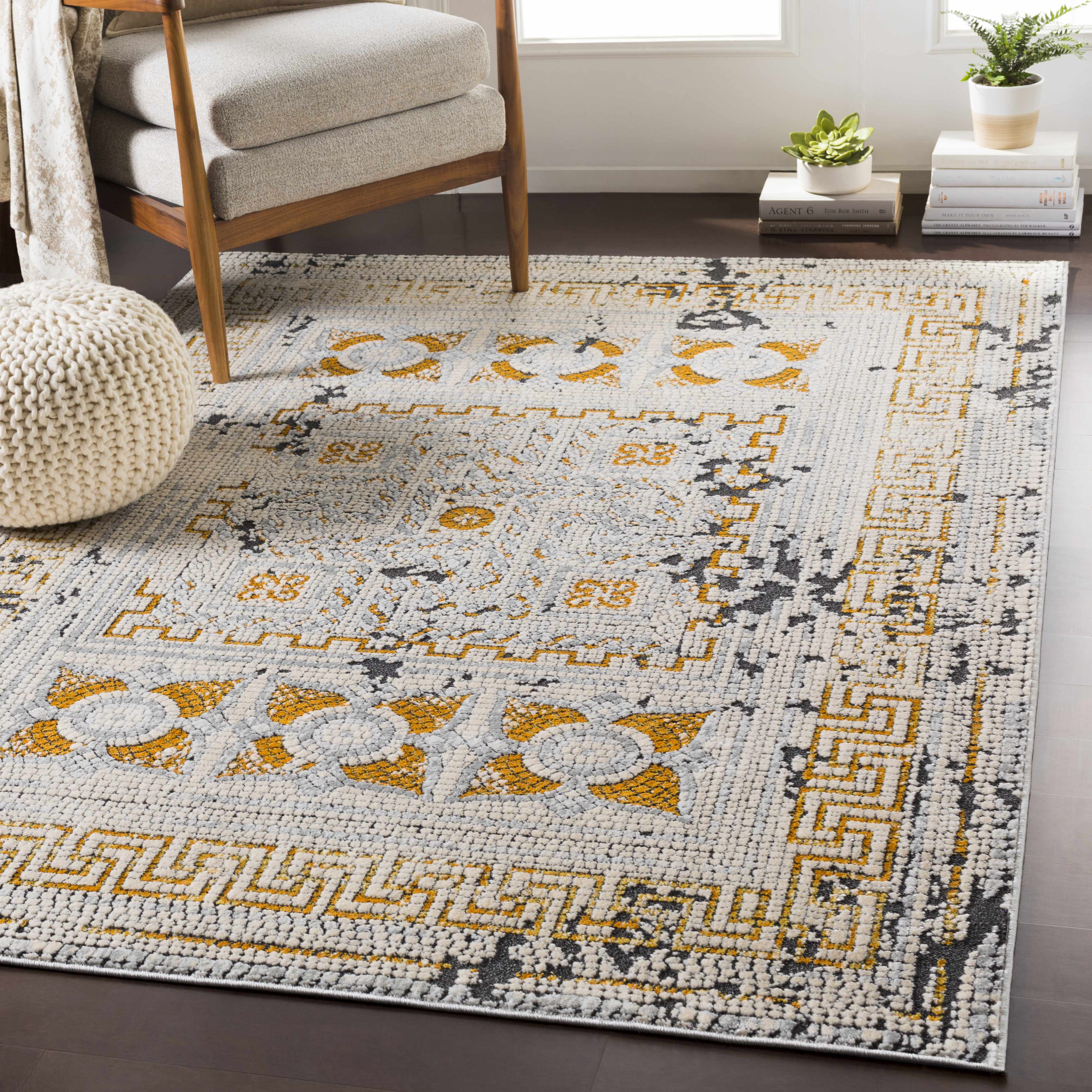 Terlingua Mustard Area Rug - Greek Mosaic Look